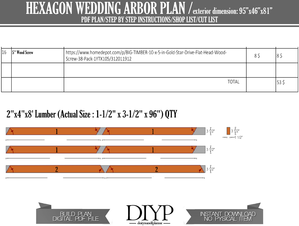 Free Hexagon Wedding Arbor Plan, free wedding arch plan, wooden weddin ...